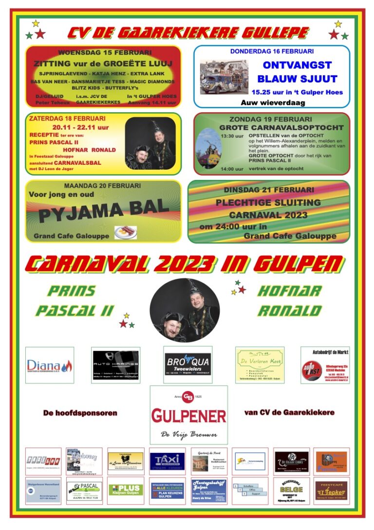 Programma carnaval 2023 CV de Gaarekiekere – C.V. De Gaarekiekere Gulpen – Carnavalsvereniging ...